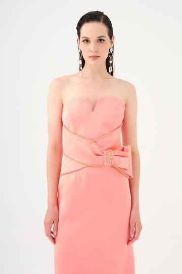 Taş İşleme Detaylı Straplez Yaka Uzun Abiye Elbise - 9185C | CENGIZ AKTURK