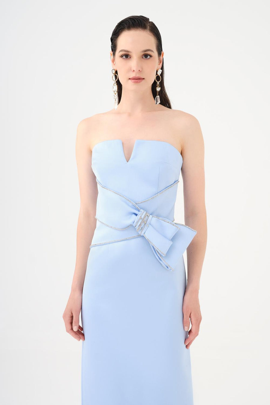 Taş İşleme Detaylı Straplez Yaka Uzun Abiye Elbise - 9185C | CENGIZ AKTURK